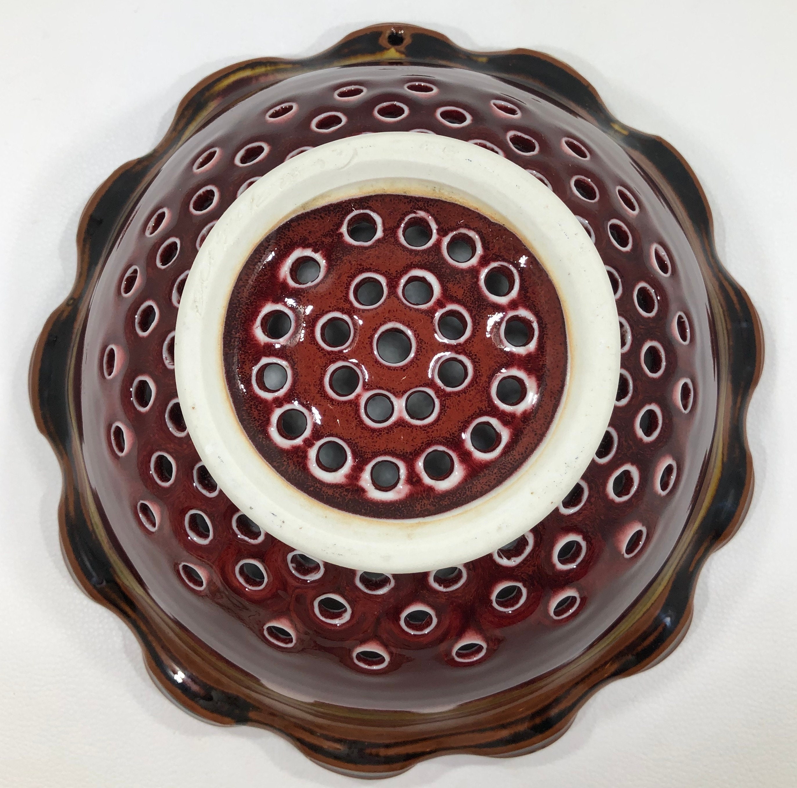 Signed STUDIO POTTERY COLANDER by Cuzick ~ Wheel Thrown Drip Glazed ...