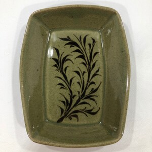 Signed MARK BLUMENFELD TRAY 8"x 6" ~ Green Glazed Ceramic Bowl W/ Hand ...