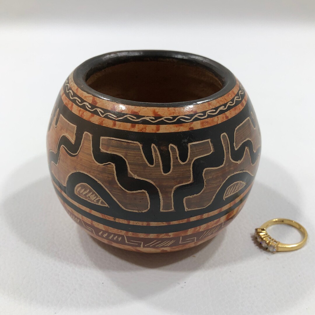 Vintage COSTA RICA Etched Pottery Bowl Small Hand Crafted Red Clay ...