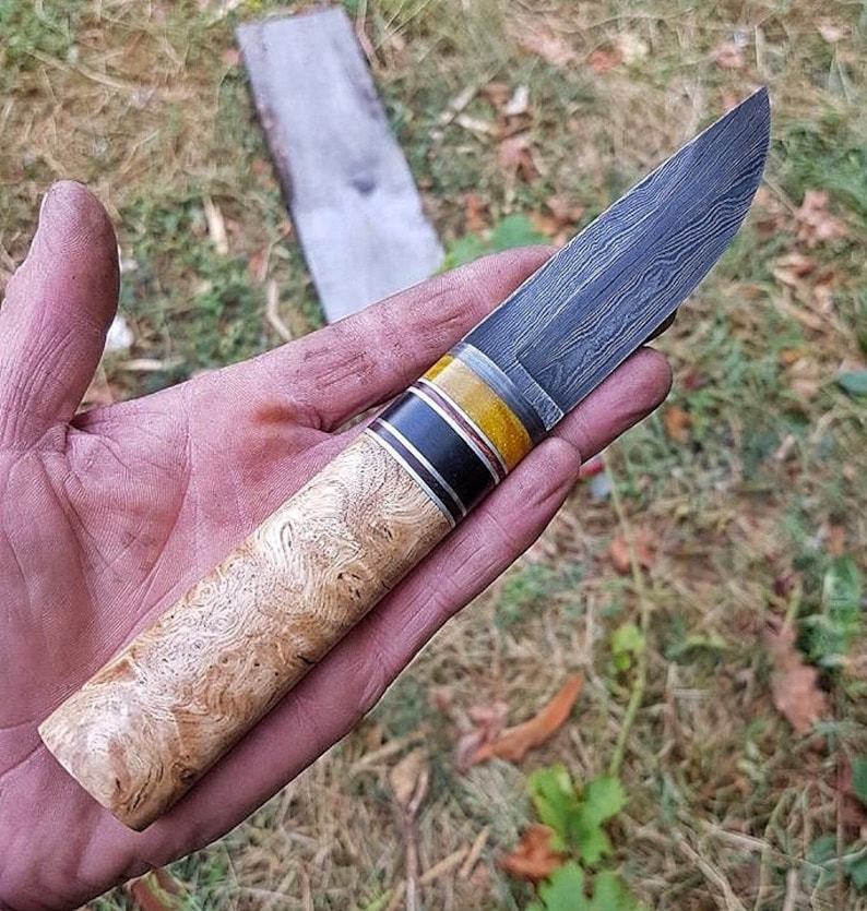 REAL DAMASCUS Puukko Knife Alder Wood & Amber | Etsy