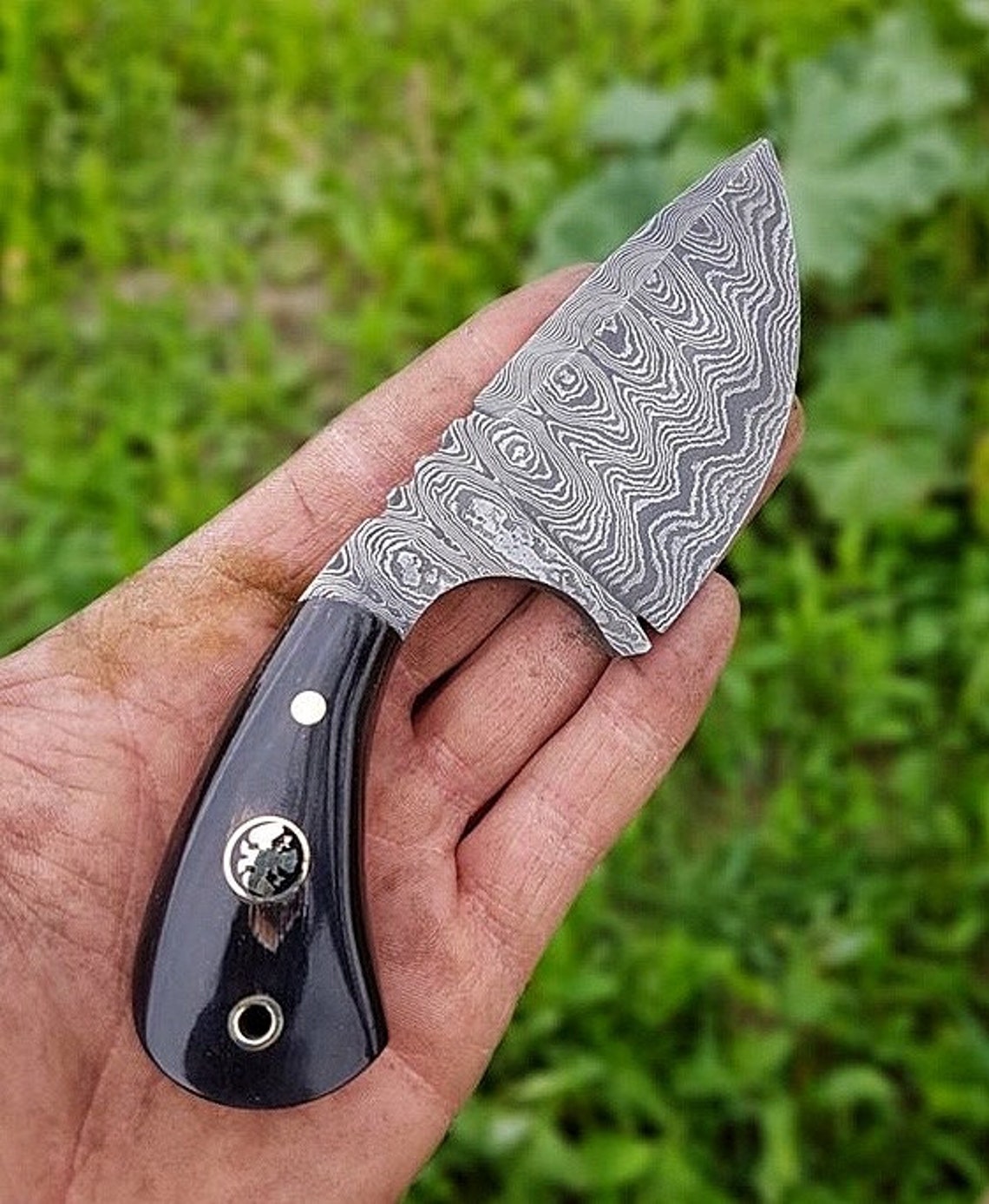 REAL DAMASCUS Skinning Knife Cow Horn Handle 250 Layers | Etsy