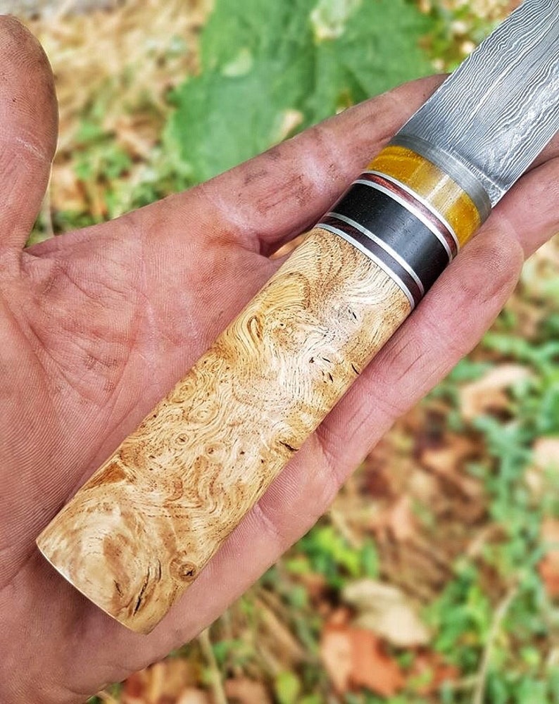 REAL DAMASCUS Puukko Knife Alder Wood & Amber | Etsy