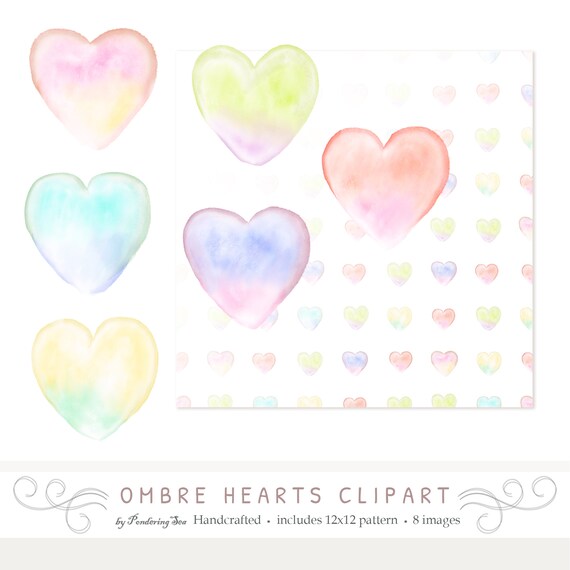 Ombre Hearts Clipart Valentine Colors Rainbow Cute | Etsy