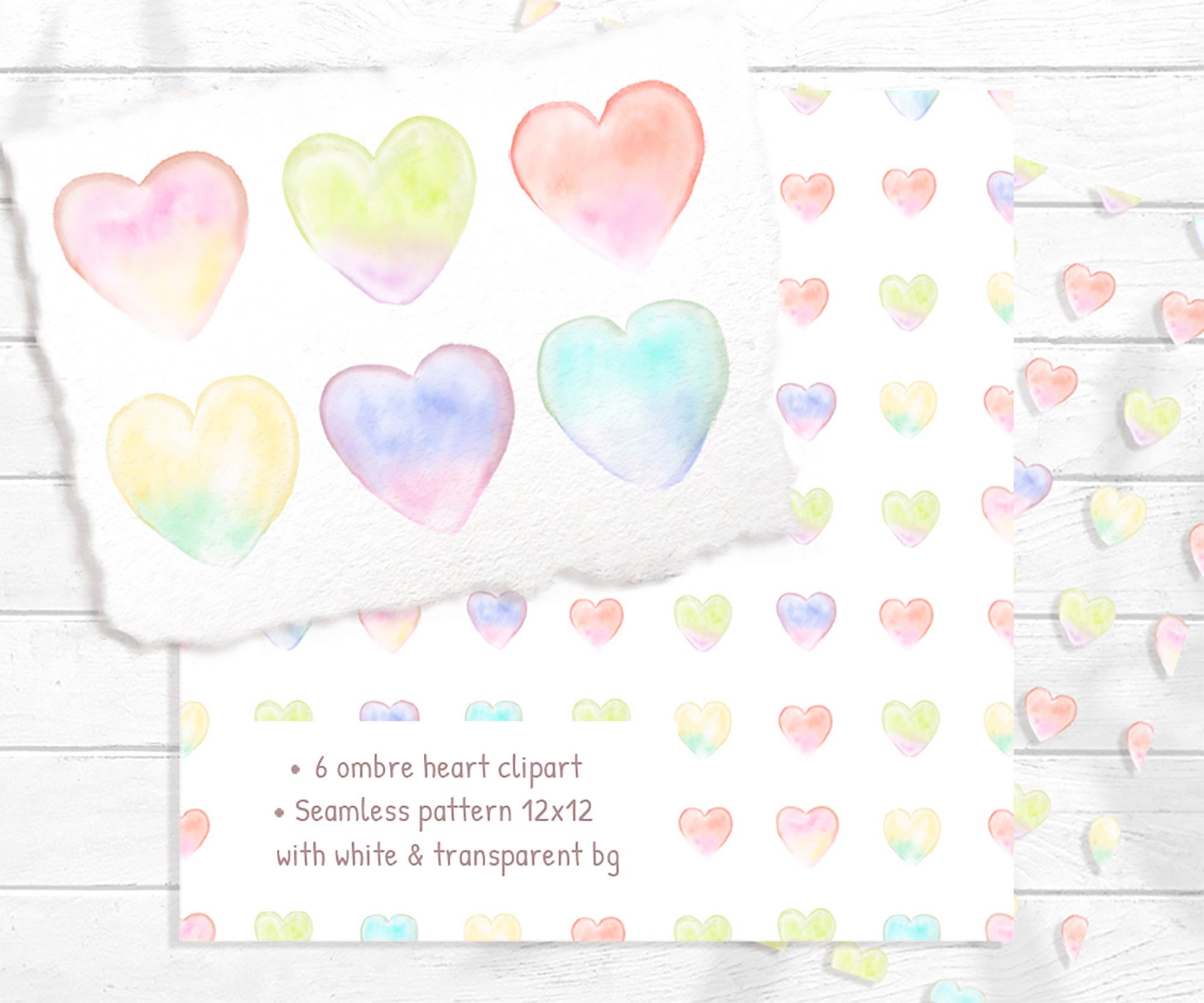 Ombre Hearts Clipart, Valentine, Colors, Rainbow, Cute, Graphics, Png ...