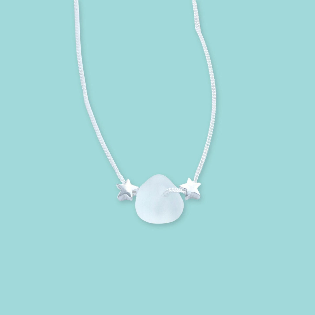 Tiny Star Real Sea Glass Necklace, Sterling Silver Christmas Star ...