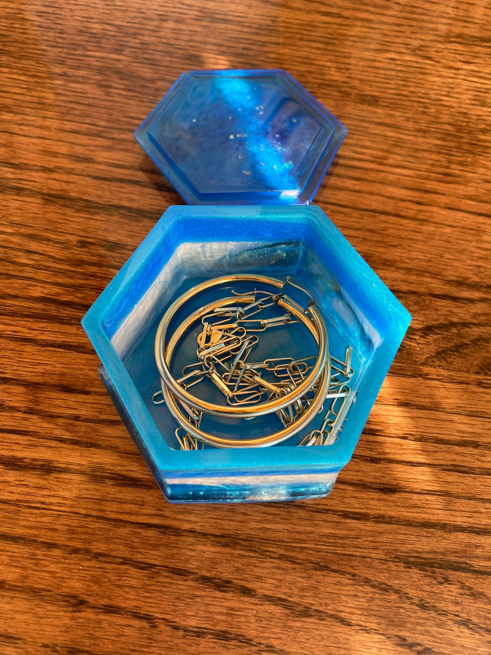 Octagon Epoxy Resin Jewelry Box, Handcrafted, Ocean Blues Jewelry Box ...