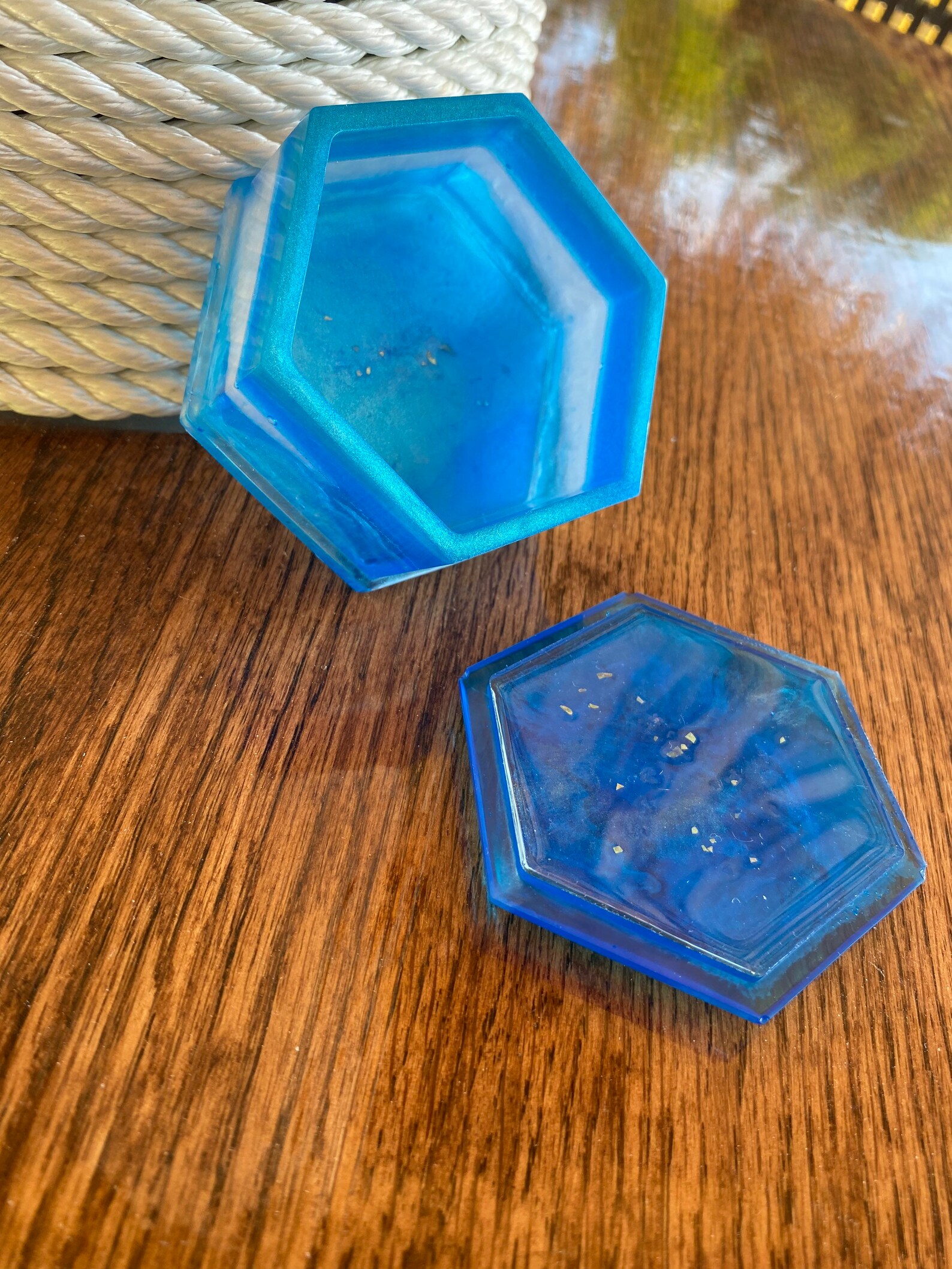 Octagon Epoxy Resin Jewelry Box, Handcrafted, Ocean Blues Jewelry Box ...
