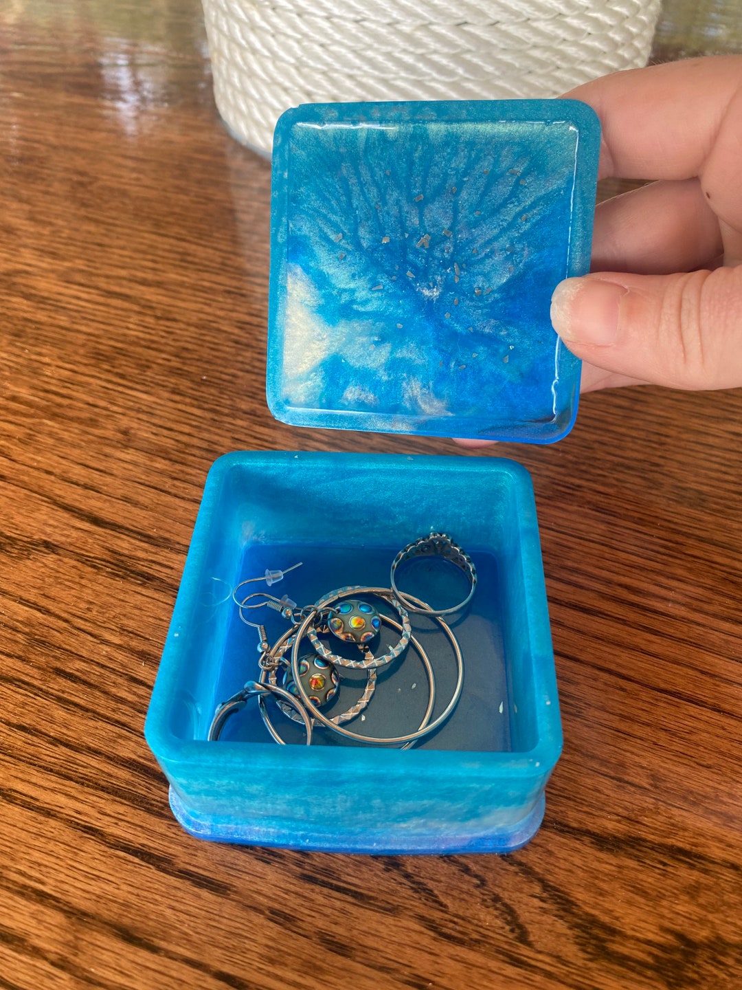 Handcrafted Jewelry Box, Square Shape Epoxy Resin Jewelry Box With Lid ...