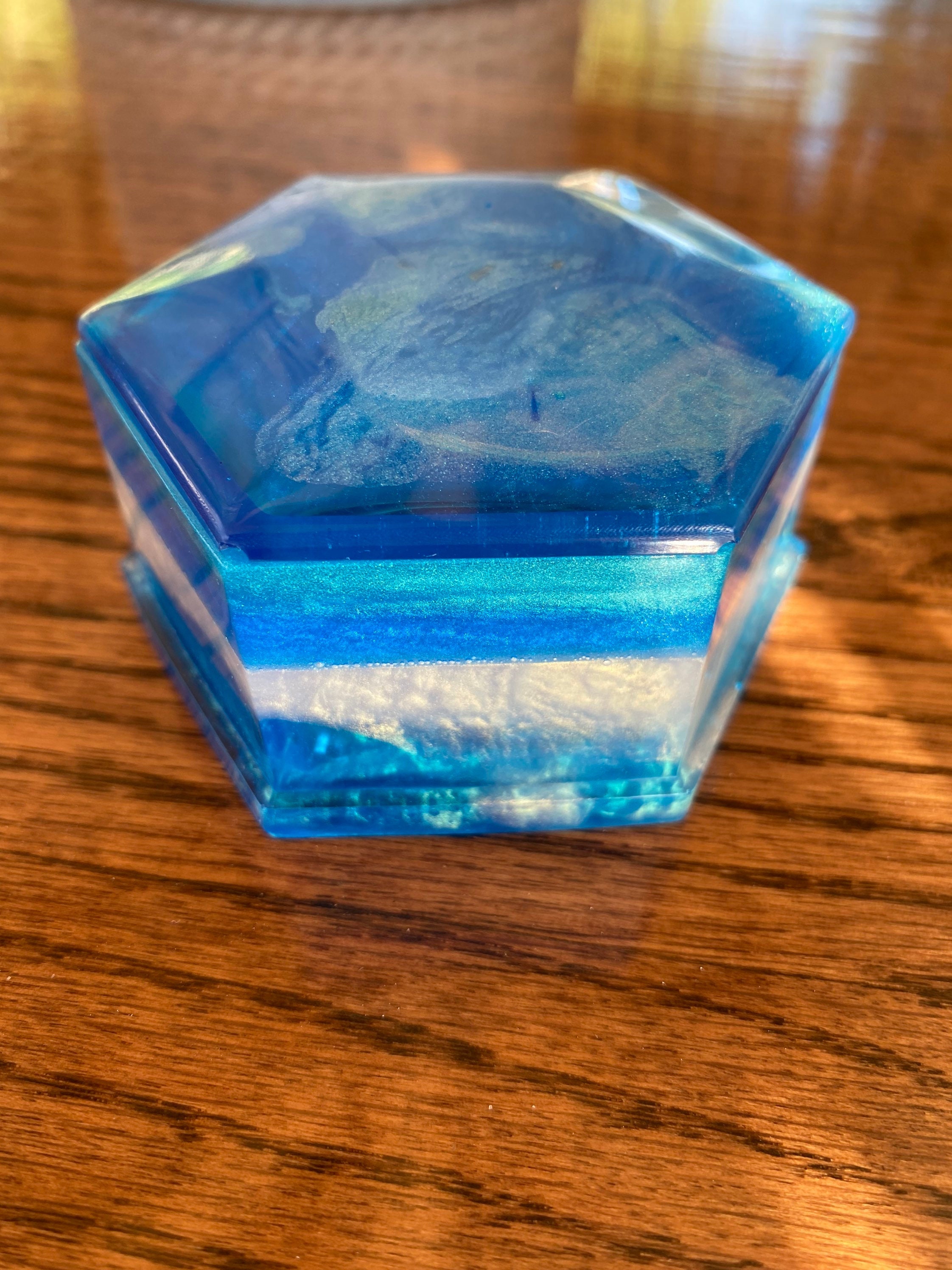 Octagon Epoxy Resin Jewelry Box, Handcrafted, Ocean Blues Jewelry Box ...