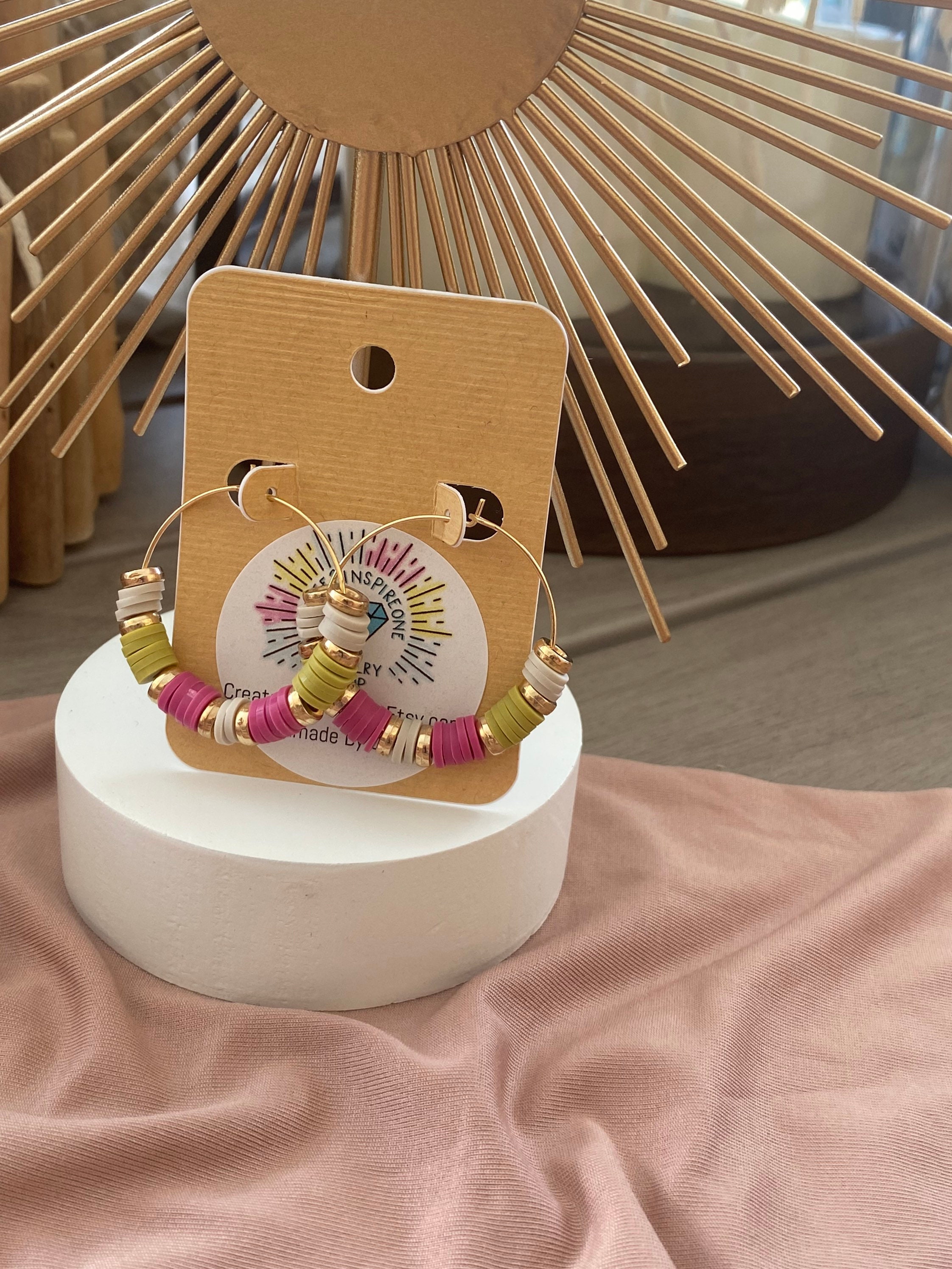Gold Boho Hoops , Heishi Hoop Earrings, Colorful Hoop Earrings, Free ...