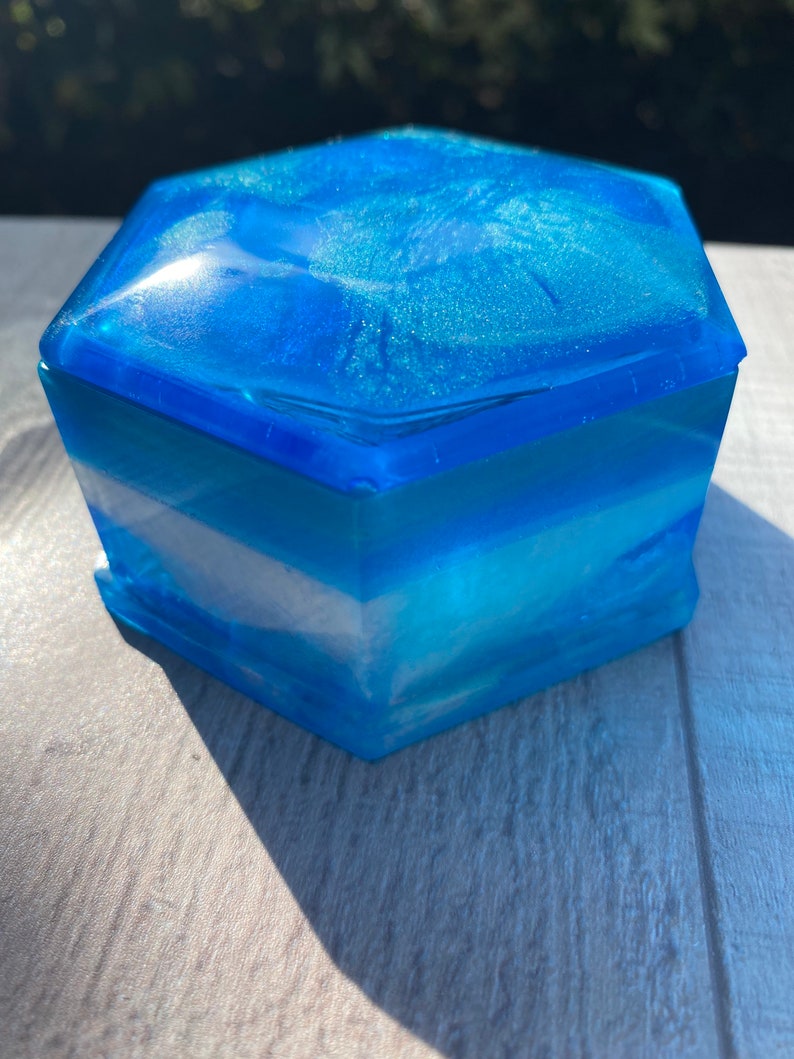 Octagon Epoxy Resin Jewelry Box, Handcrafted, Ocean Blues Jewelry Box ...