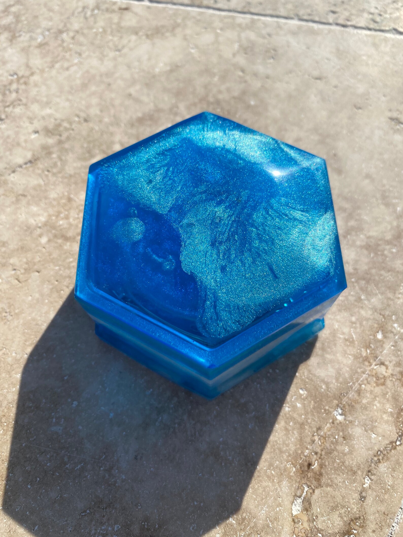 Octagon Epoxy Resin Jewelry Box, Handcrafted, Ocean Blues Jewelry Box ...