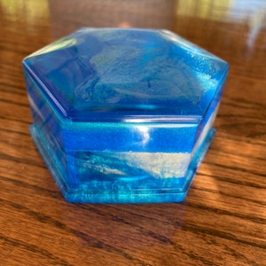 Octagon Epoxy Resin Jewelry Box, Handcrafted, Ocean Blues Jewelry Box ...