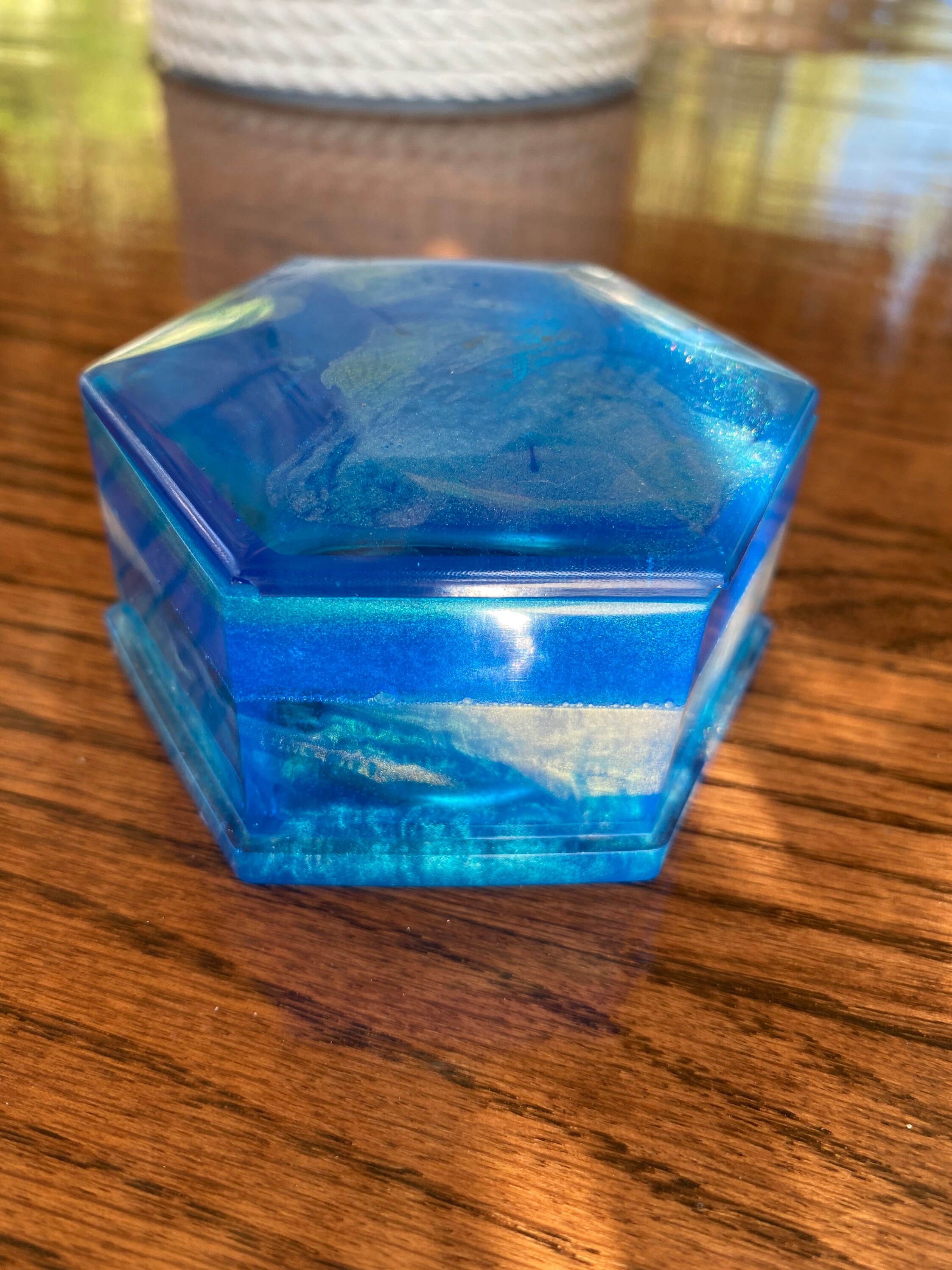 Octagon Epoxy Resin Jewelry Box, Handcrafted, Ocean Blues Jewelry Box ...