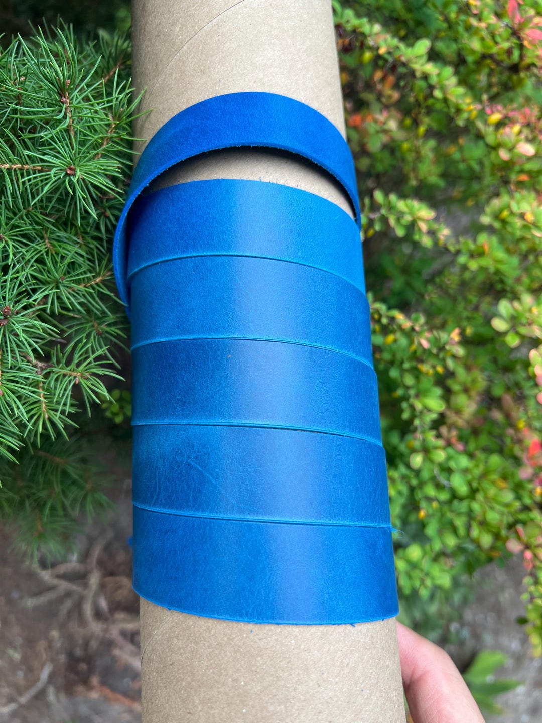 NEW! Thin Distressed Bright Blue Leather Strap, Full Grain Leather ...