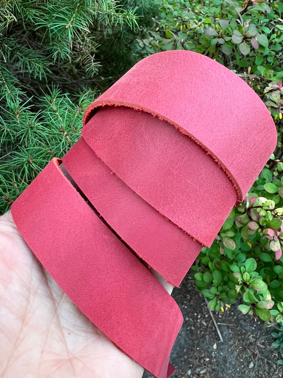 New Distressed Scarlet Red Leather Strap Full Grain Bag Handles Shelf ...