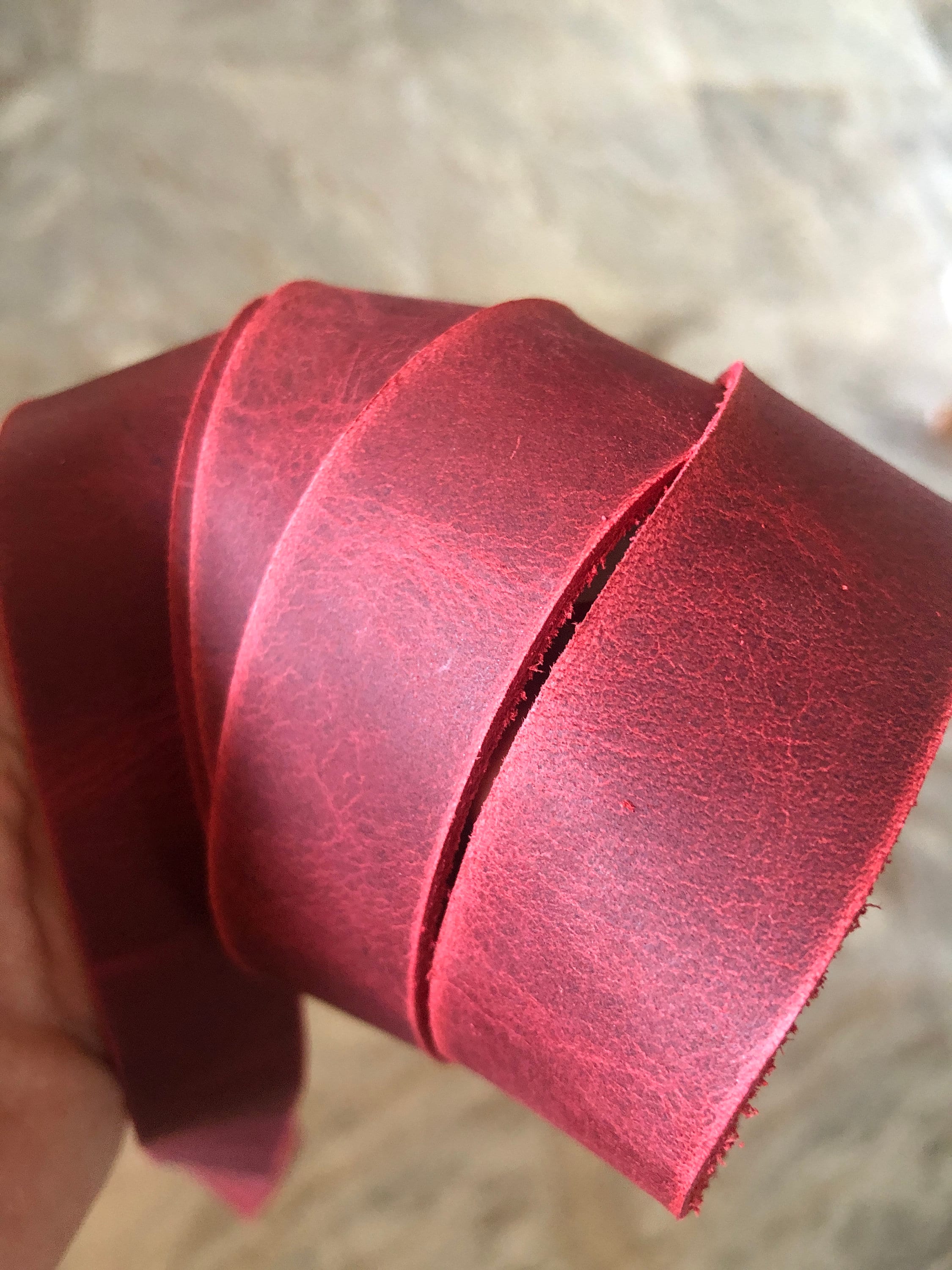 Distressed Cranberry Red Leather Strap Full Grain Leather - Etsy
