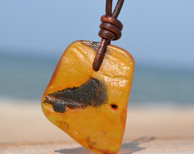 Cognac Amber Pendant, Large Natural Baltic Amber Stone, Lithuanian Raw ...