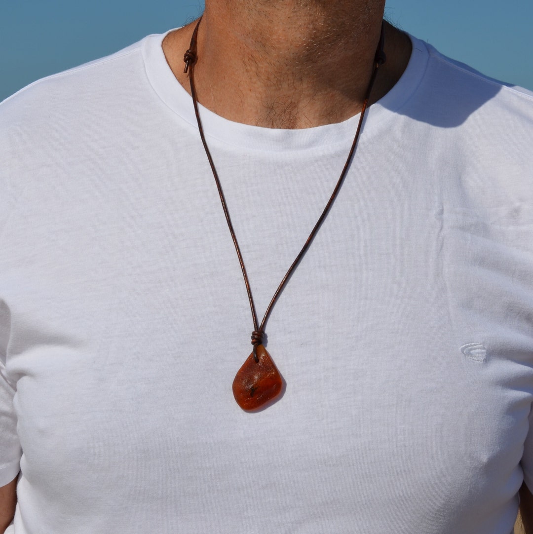 Cognac Amber Pendant, Large Natural Baltic Amber Stone, Lithuanian Raw ...
