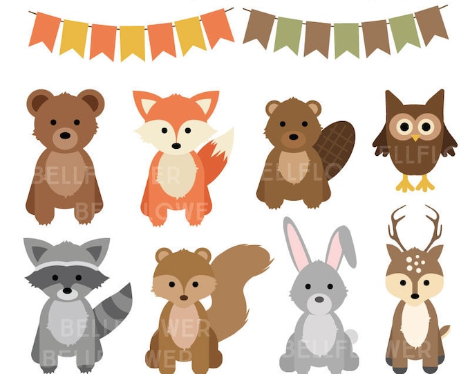 Woodland Clipart - Forest Clip Art, Cute, Whimsical, Critters, Forest ...