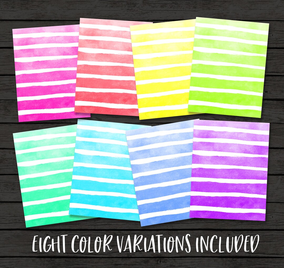 Neon Watercolor Stripes Digital Paper - Bright Colors Watercolor Clip ...