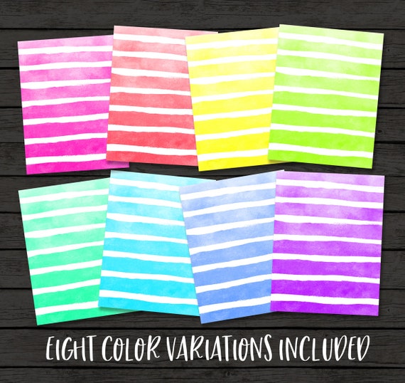 Neon Watercolor Stripes Digital Paper Bright Colors | Etsy