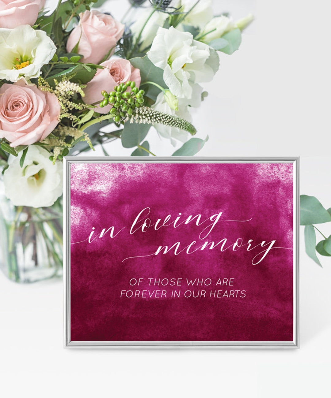 In Loving Memory Wedding Sign Printable Wine Maroon Burgundy Watercolor ...