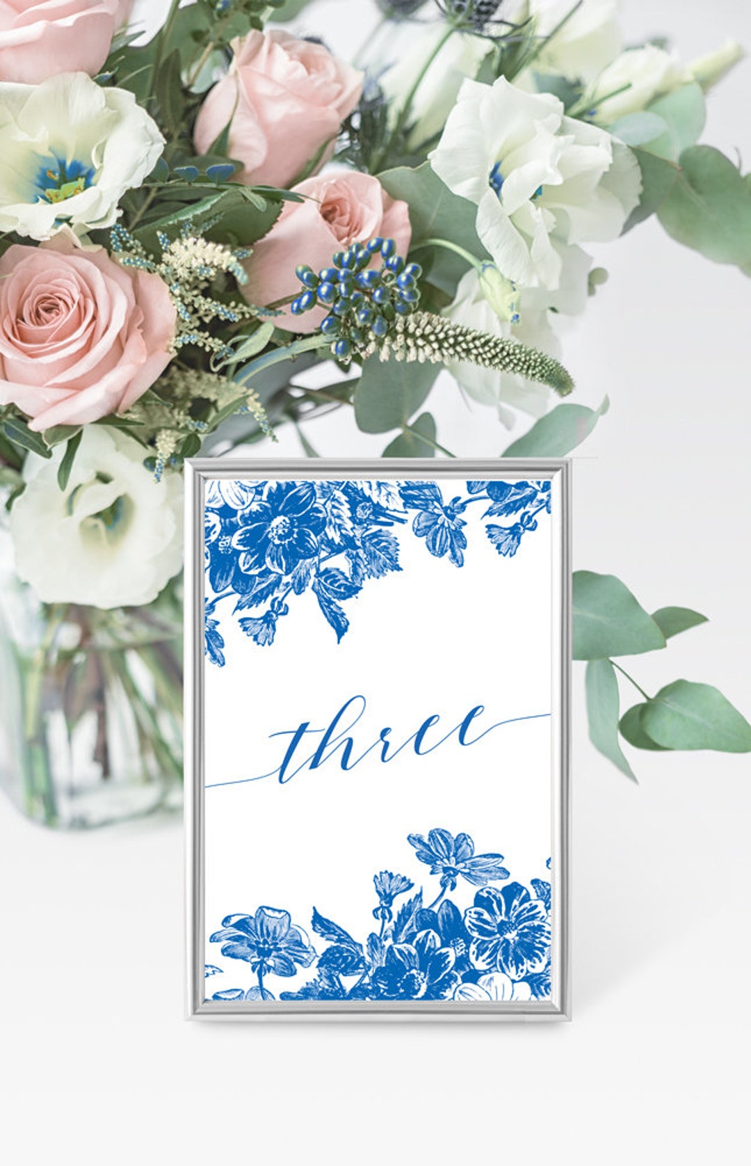 Blue and White Table Numbers Flowers Tables 1-20 Porcelain China ...