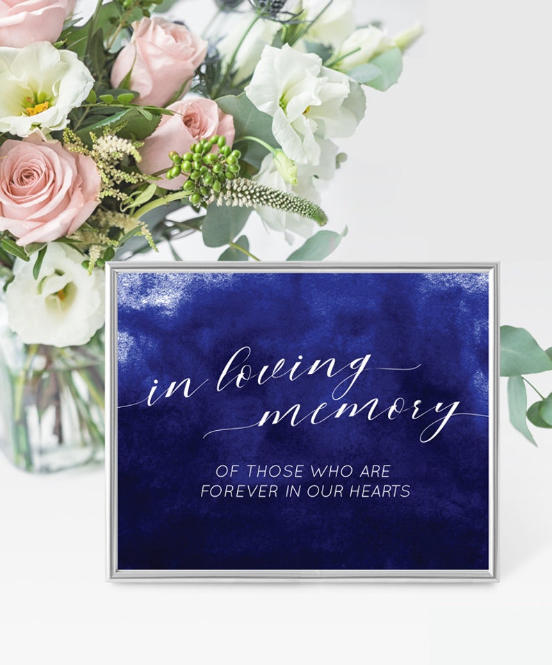In Loving Memory Wedding Sign Printable Navy Blue Watercolor - Etsy