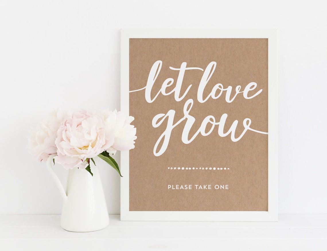 Let Love Grow Sign - Brown Kraft Paper - Wedding Succulent Sign ...