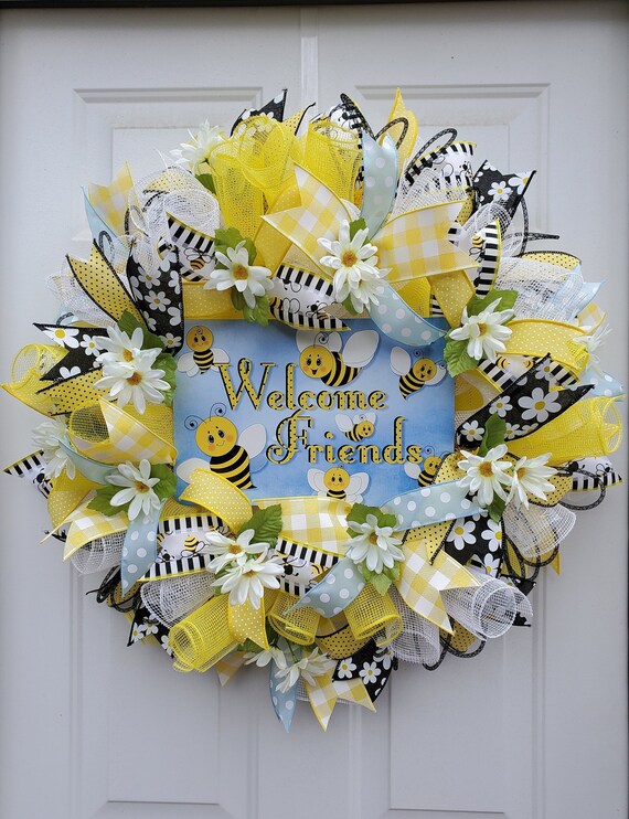 Welcome Wreath Black and Yellow Wreaths & Door Hangers Home Décor ...