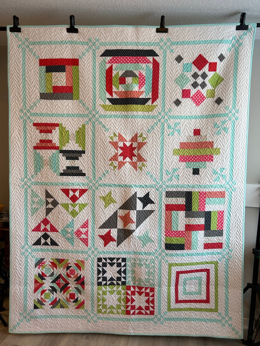 New Handmade Large Modern Cozy Sampler Quilt - Bright Colors! - Etsy