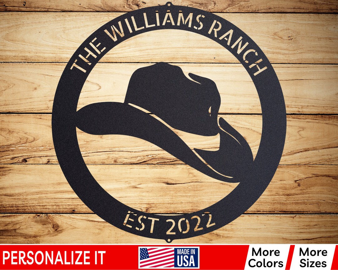 Custom Cowboy Hat Ranch Sign, Personalized Metal Sign Customized ...