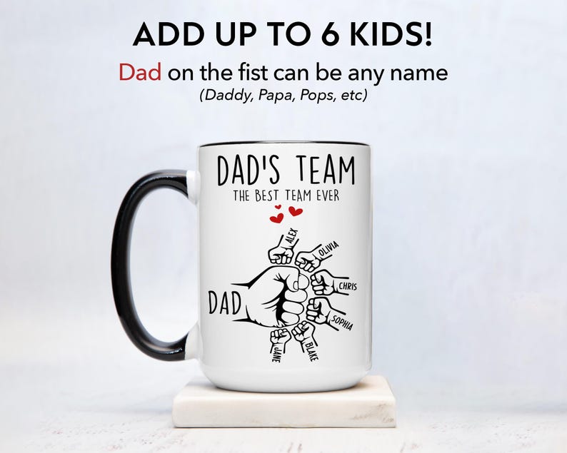 Personalized Dad Mug Coffee Cup, Custom Dad's Team Gift With Kids Names ...