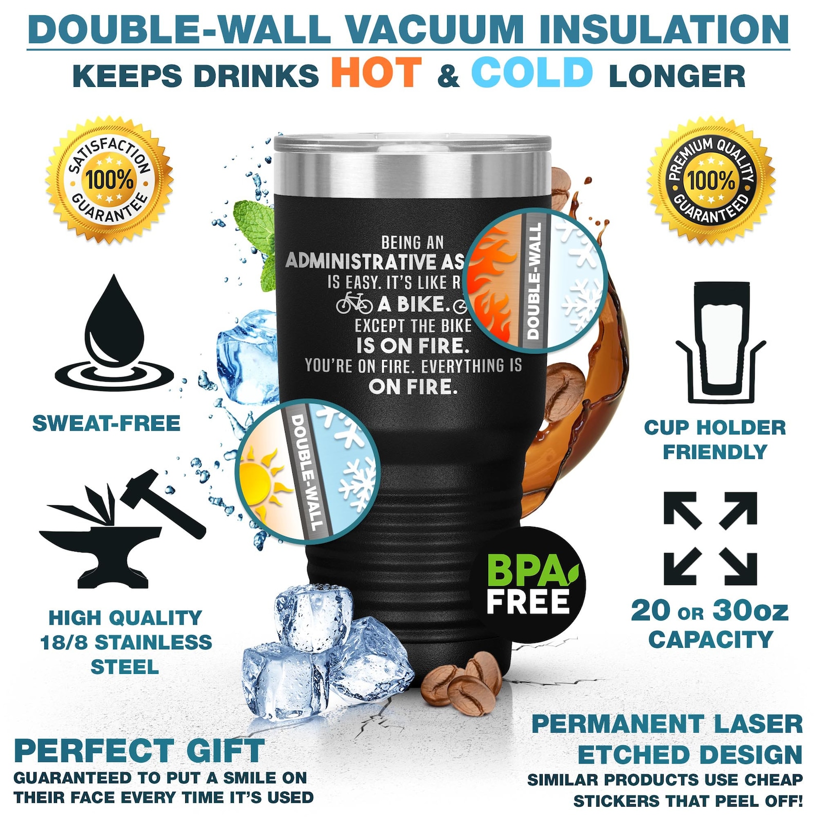 Administrative Assistant Tumbler Travel Mug Coffee Cup Funny | Etsy