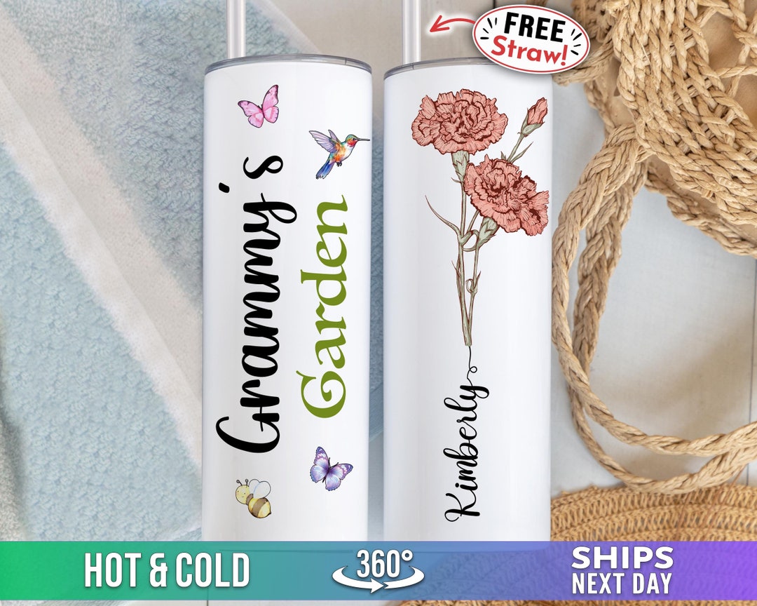 Personalized Grammy Tumbler, Custom Grammy's Garden Cup, Birthflower ...