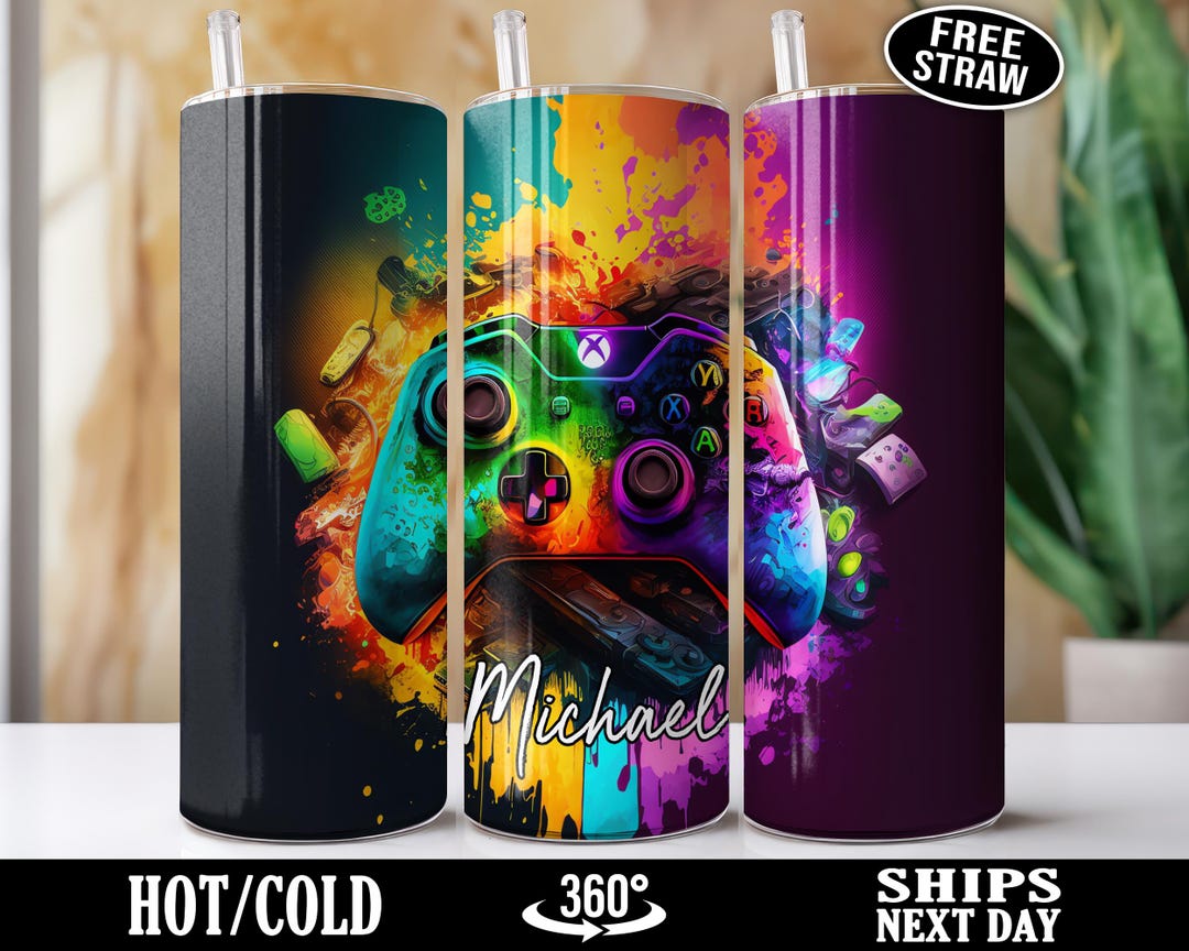 Personalized Gaming Tumbler Cup, Custom Gamer Tumbler for Gamers, Neon ...