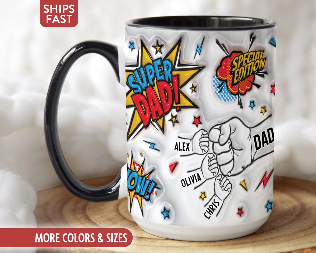 Personalized Dad Mug Coffee Cup, Custom Super Dad Gifts With Kids Names ...