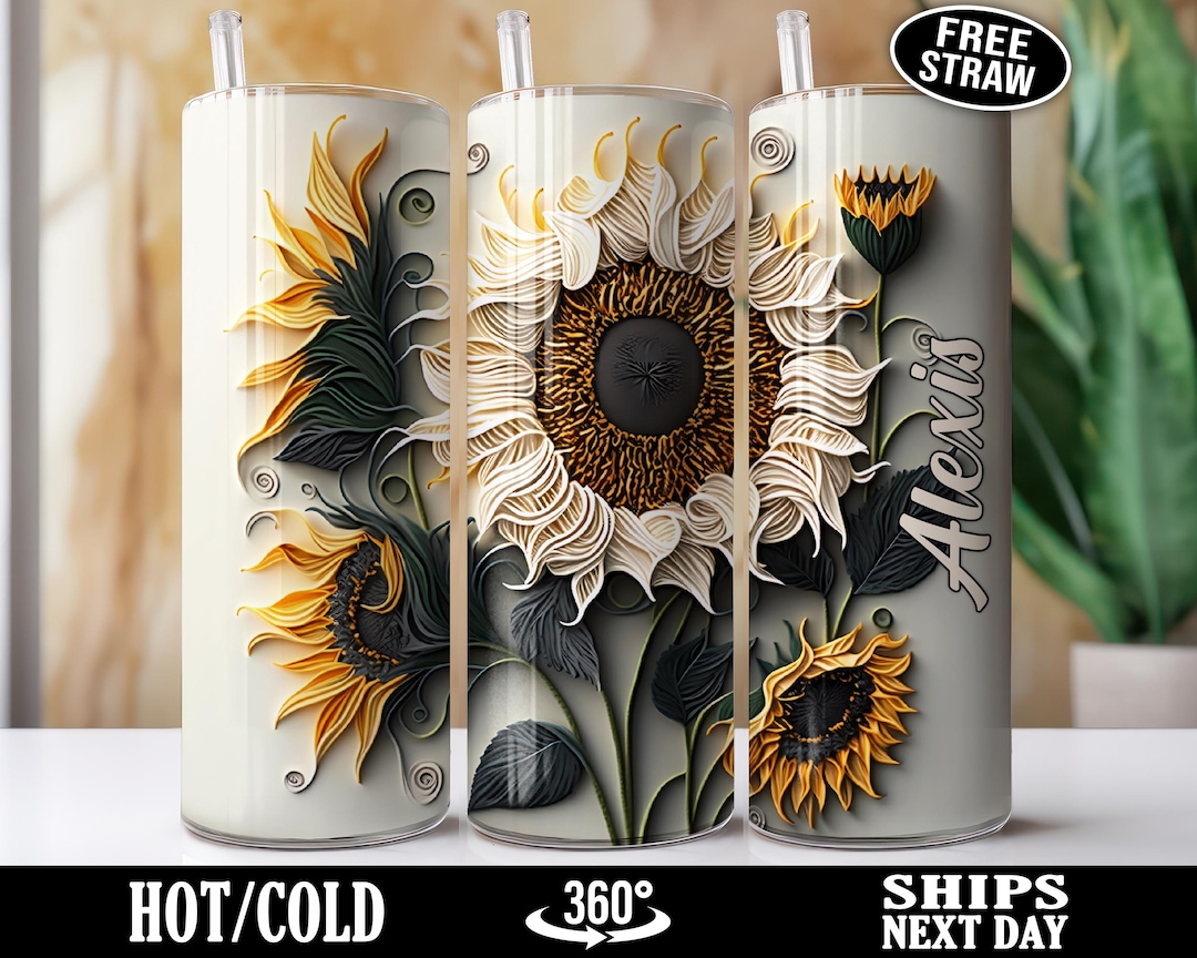 Personalized Sunflower Tumbler Cup, Custom Name Sunflower Travel Mug ...