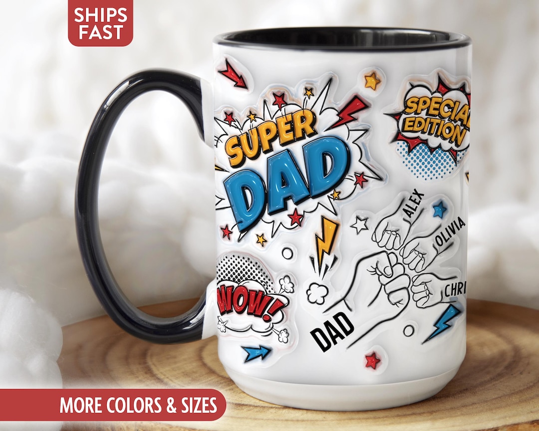 Personalized Dad Mug Coffee Cup, Custom Super Dad Gifts With Kids Names ...