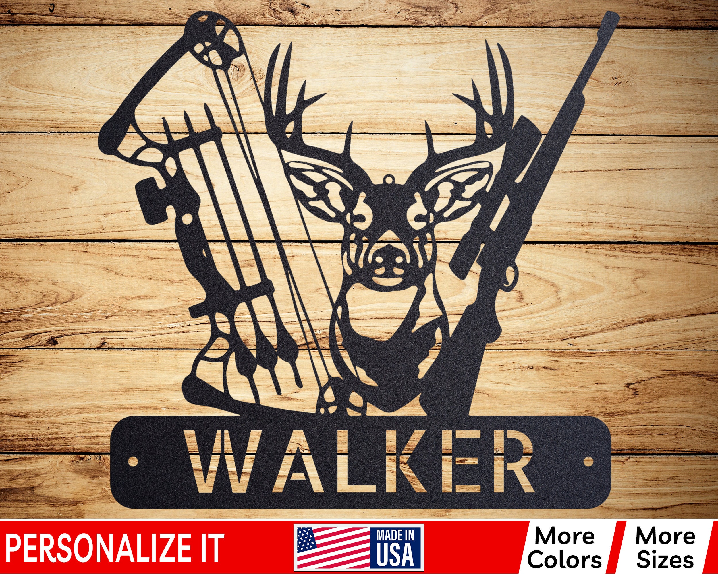 Personalized Deer Hunter Metal Cabin Sign Outdoor Hunting Head Antlers ...