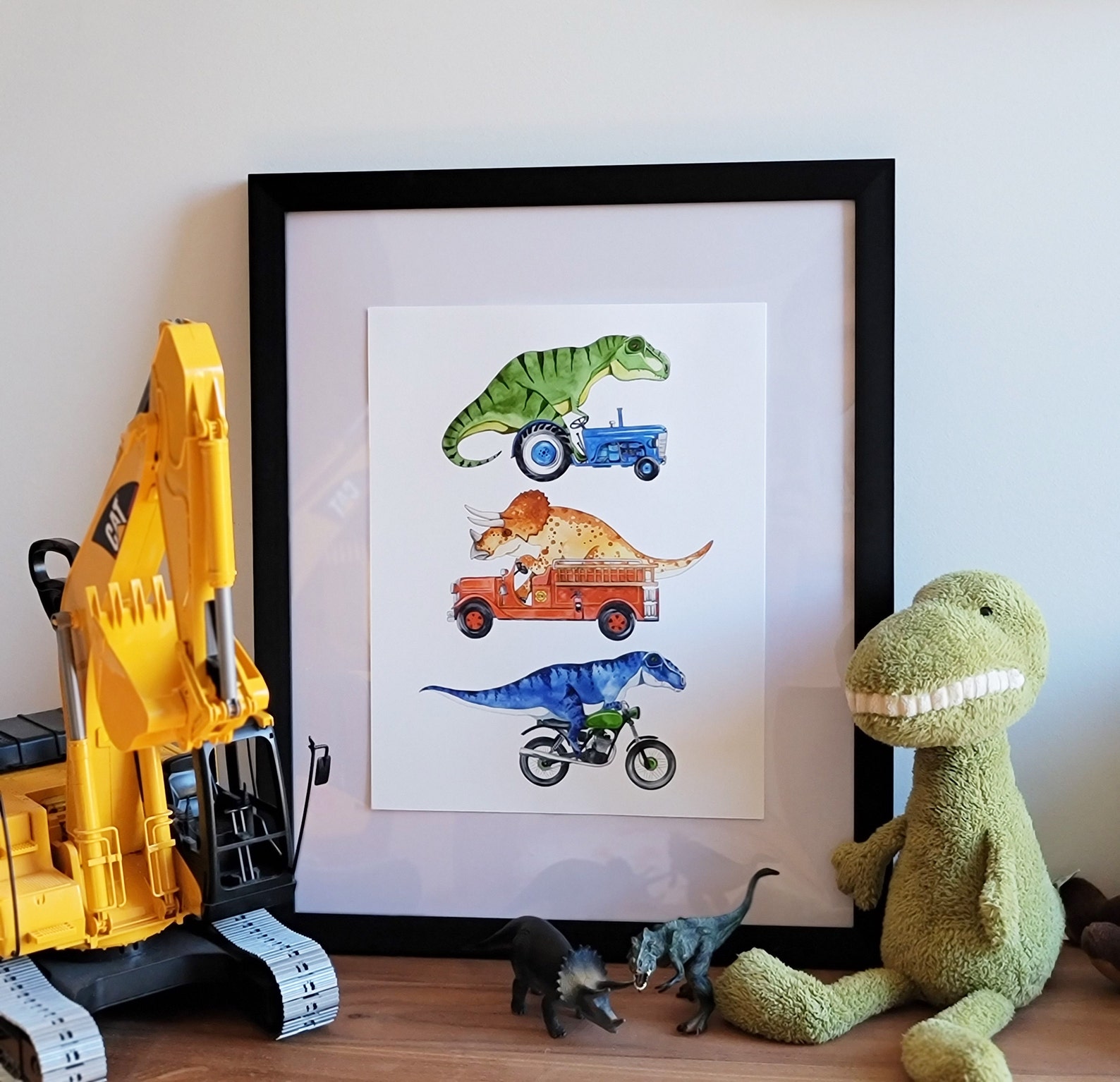 Dino and Tractor Print Trex and Triceratops Dino and - Etsy