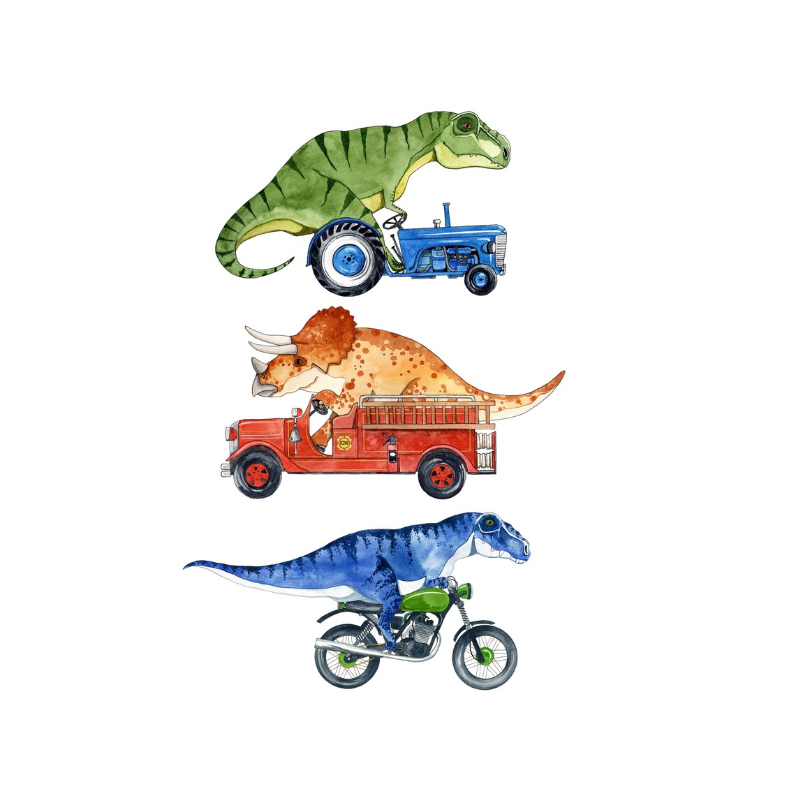 Dino and Tractor Print Trex and Triceratops Dino and - Etsy