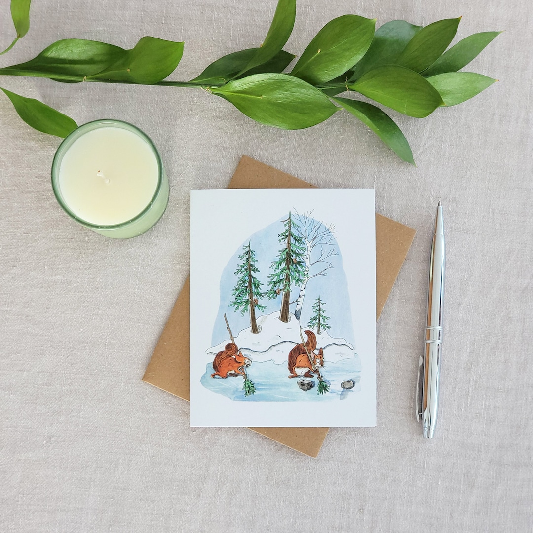 Curling Squirrels Card // Cute Squirrels - Etsy