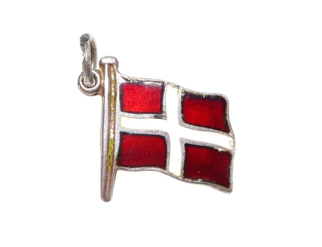 Vintage Scandinavian Sterling Silver and Enamel Danish Flag Charm ...