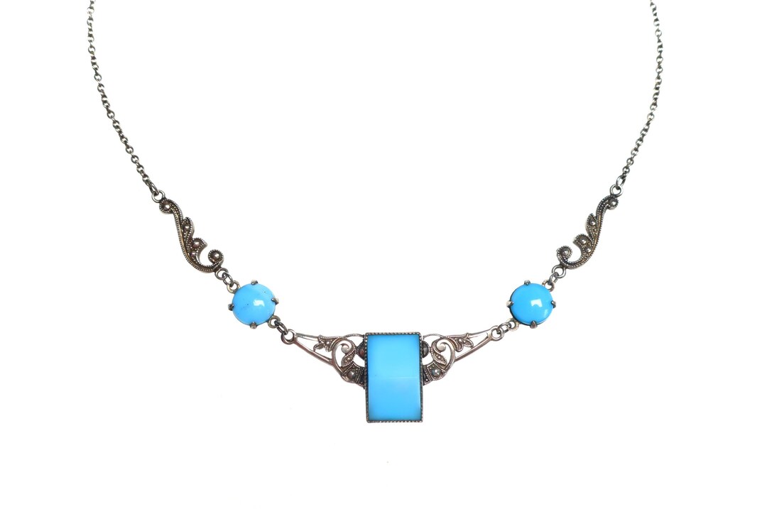 Vintage 1920s Art Deco Rodi & Wienenberger Novoplatin Turquoise Glass ...