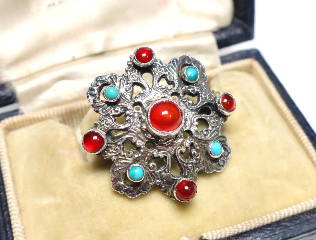 Vintage 1930s Arts & Crafts Austro-hungarian Unmarked Silver Carnelian ...