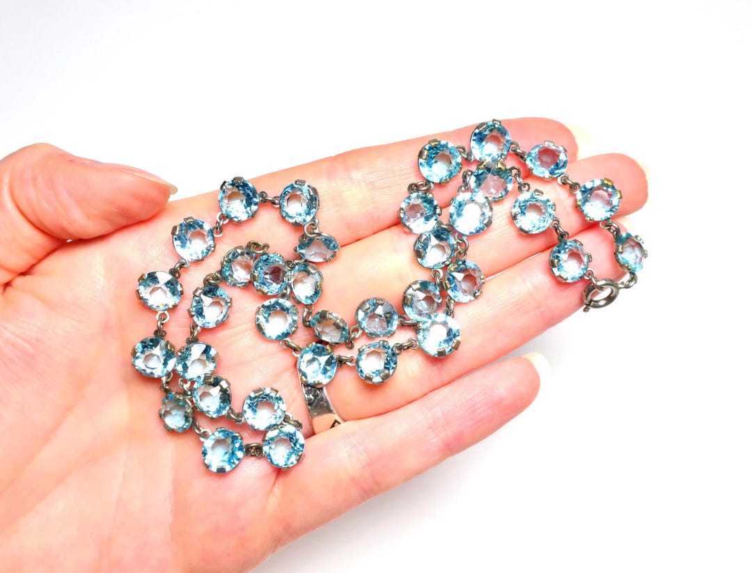 Vintage C1930s 1950s Art Deco Blue Glass Crystal Riviere Necklace - Etsy