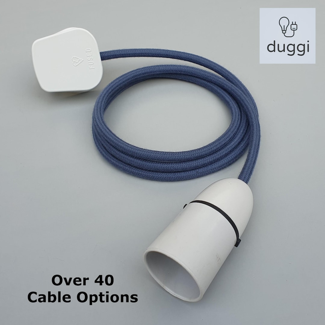 White Bayonet Cap Plug in Pendant Light - Lamp Holder, Fabric Cable ...