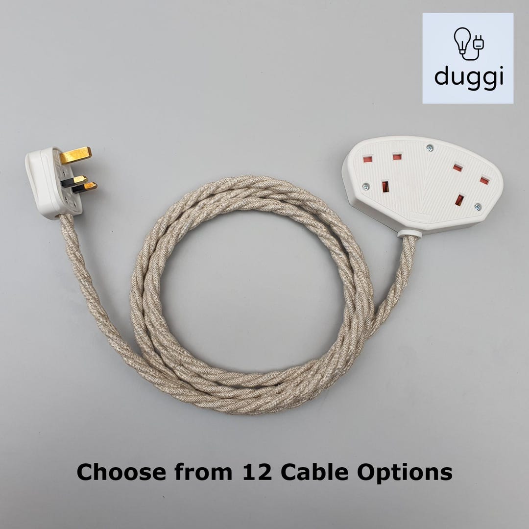 Vintage Style Twisted Fabric Cable Extension Lead - Black or White ...